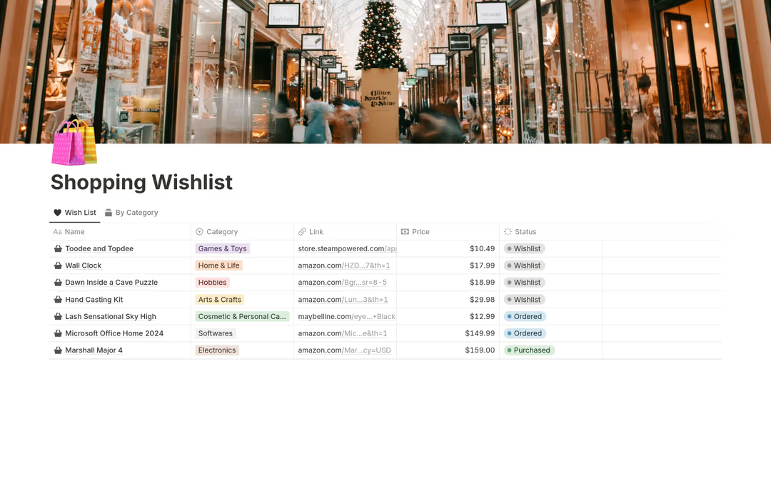 7 Best Notion Wishlist Templates - Our Picks - Notion Tour
